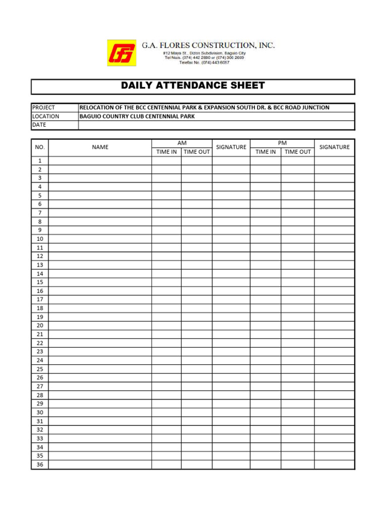 DAILY ATTENDANCE SHEET | PDF