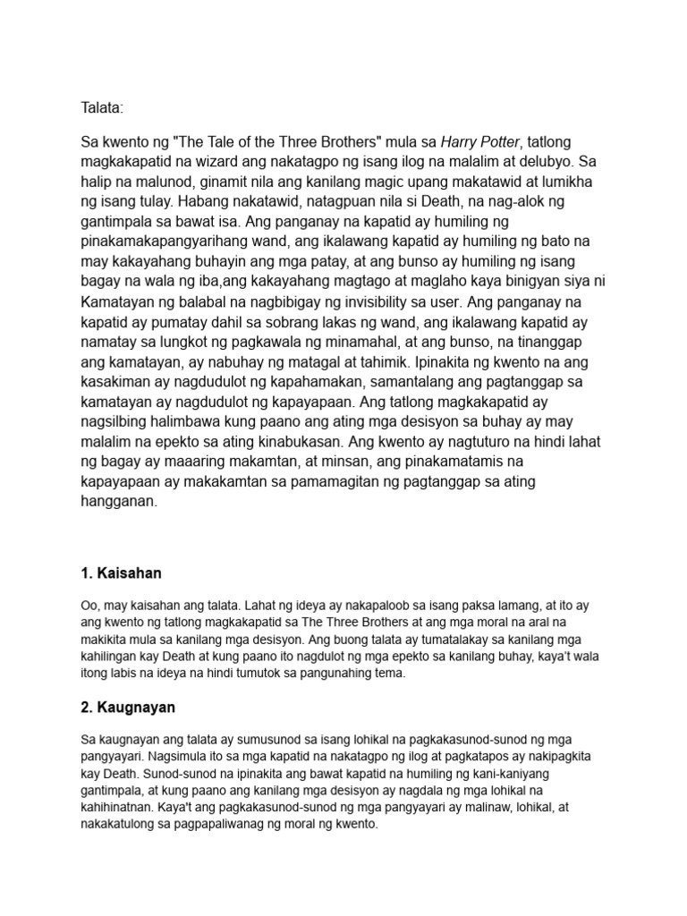 Talata - The Tale of The Three Brothers | PDF