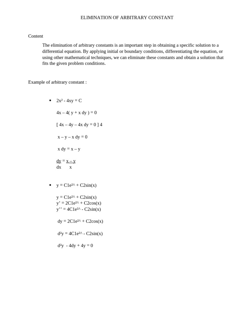 De Arbitrary Constant | PDF