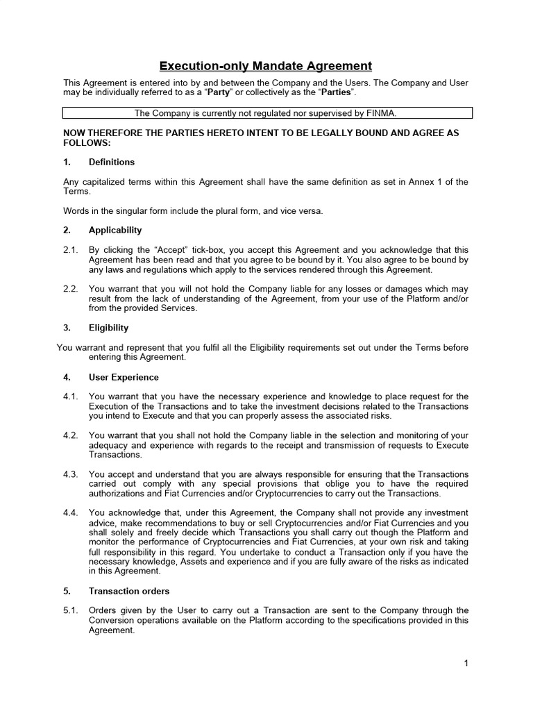 Youhodler Execution Only Mandate Agreement | PDF | Cryptocurrency | Currency
