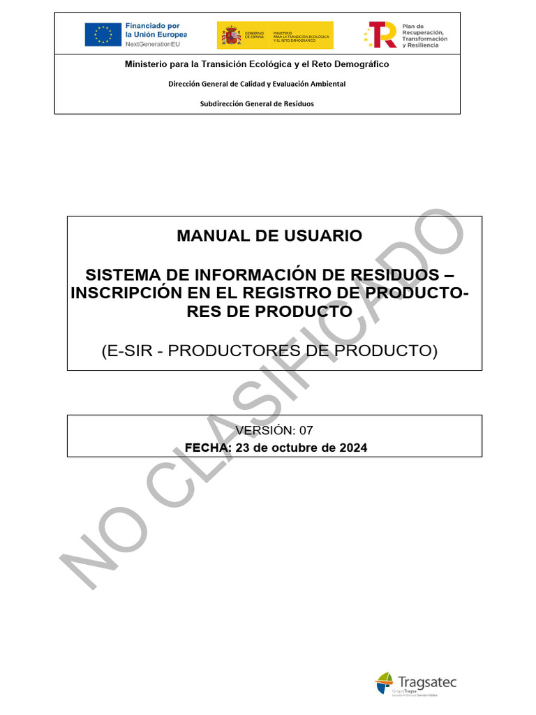 Manual Usuario Esir Productores Producto Inscripcion 20241023 Rev07 | PDF | Residuos | Neumático