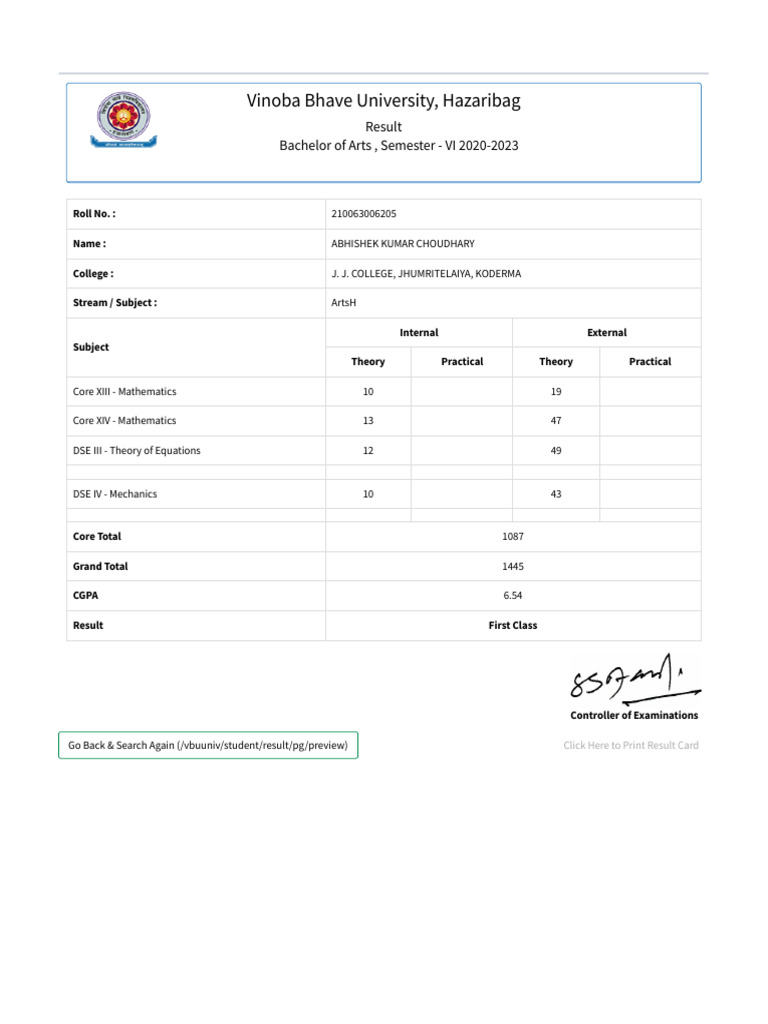 University Result Page | PDF