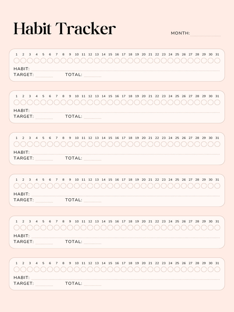 Pink Minimalist Monthly Habit Tracker Planner | PDF