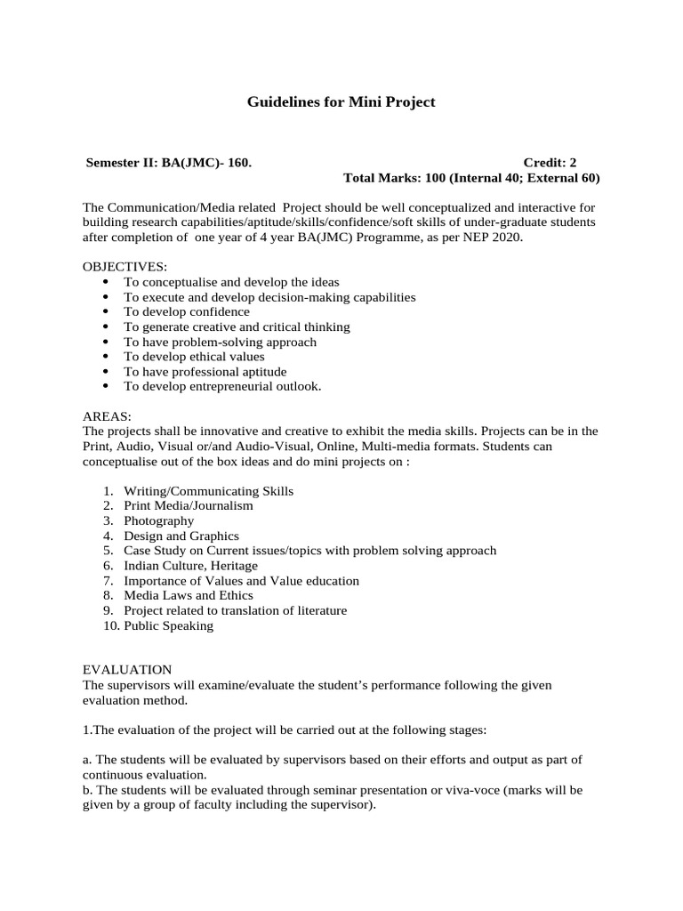 Mini Project Guidelines | PDF