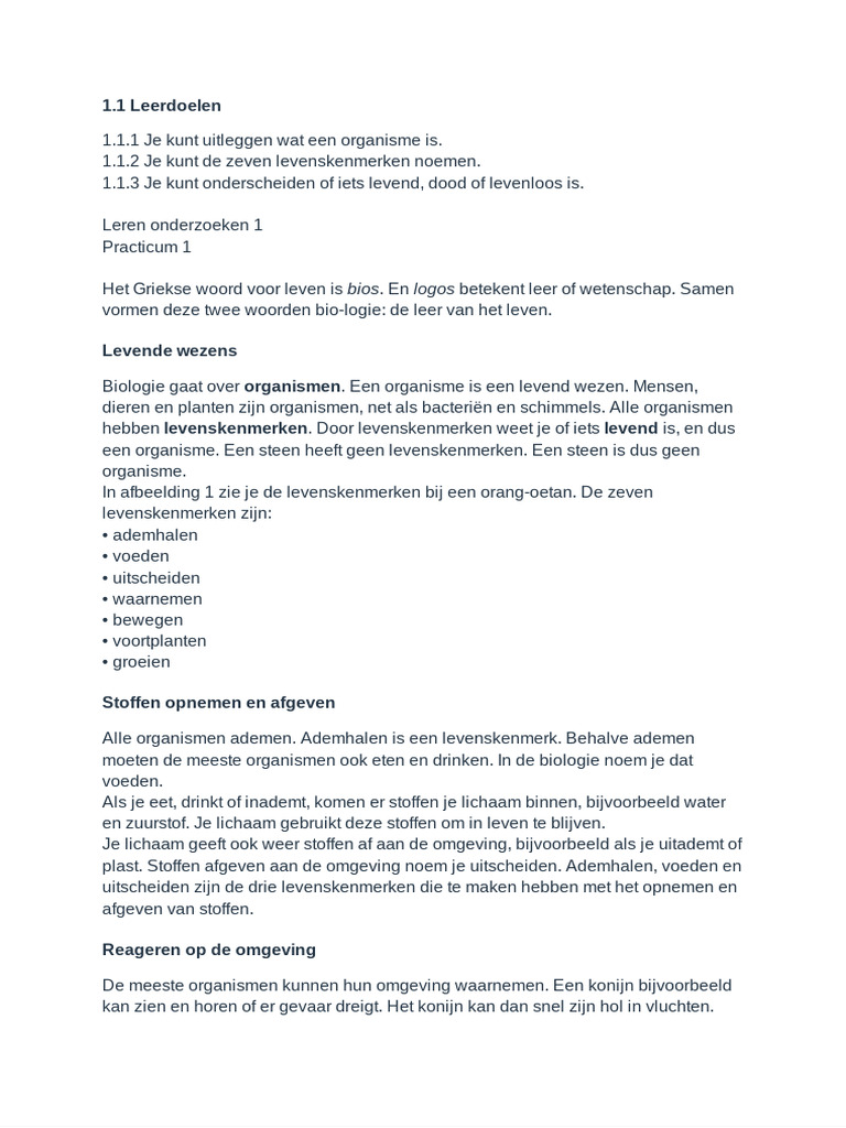 Biologie Voorbereiding Toets Blok 1 - Google Documenten | PDF