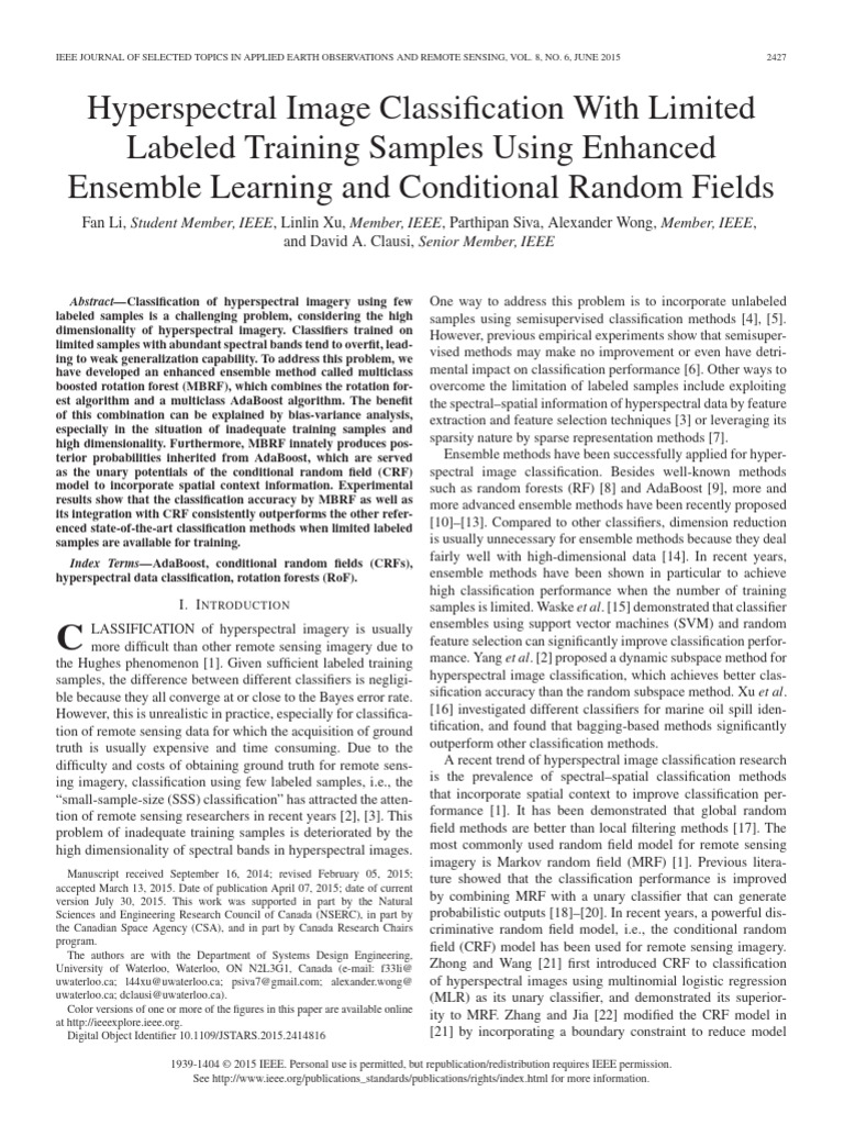 2015 Hyperspectral Image Classification With Limited Labeled Training Samples Using Enhanced ...