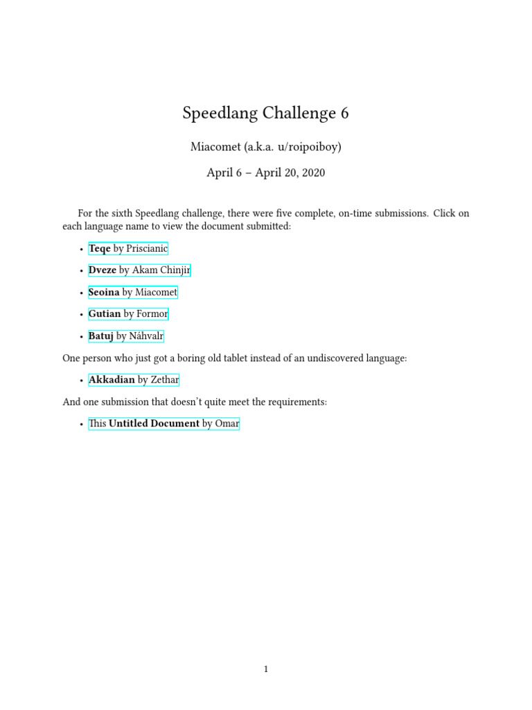 Speedlang Challenge 6 Submissions | PDF