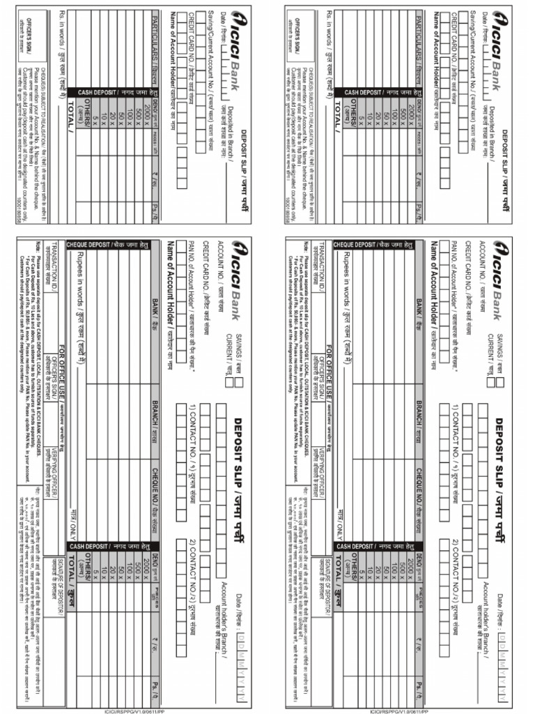 ICICI CASH DEPOSIT SLIP | PDF