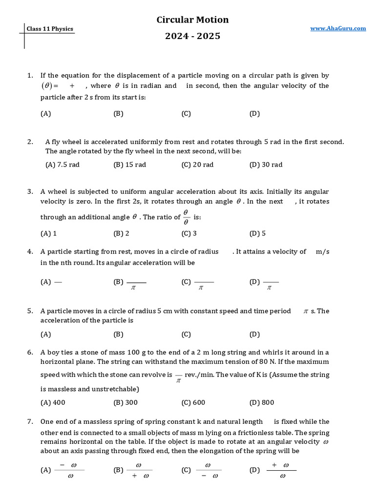 Std 11 Physics Class on Circular Motion Worksheet on 24.09.2024 ...