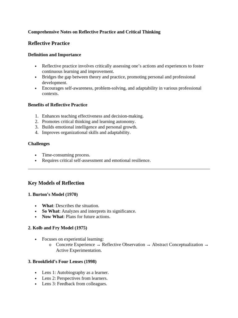 Key Points Critical Thinking | PDF | Reflective Practice | Critical ...