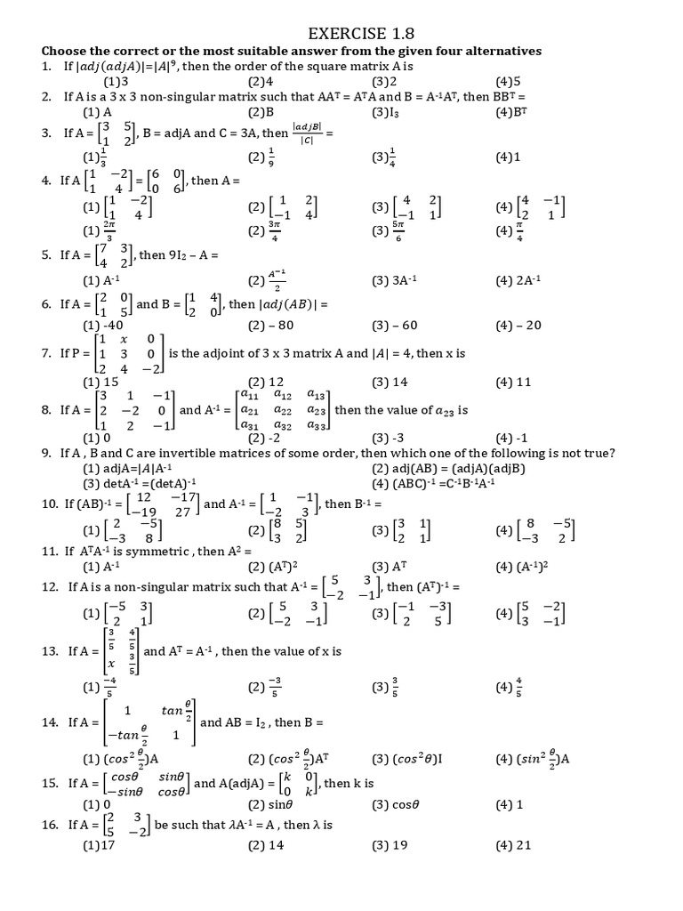 12th Maths Book Back 1 Mark Question Paper PDF Download | PDF