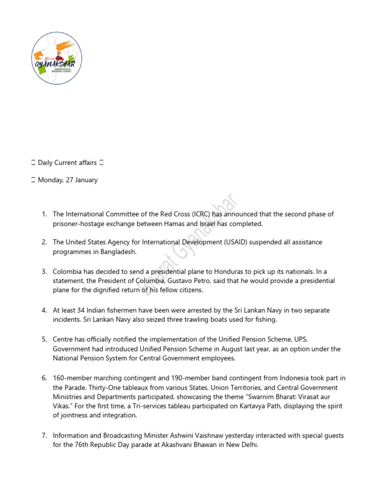 Daily Current Affairs 27.01.25 | PDF