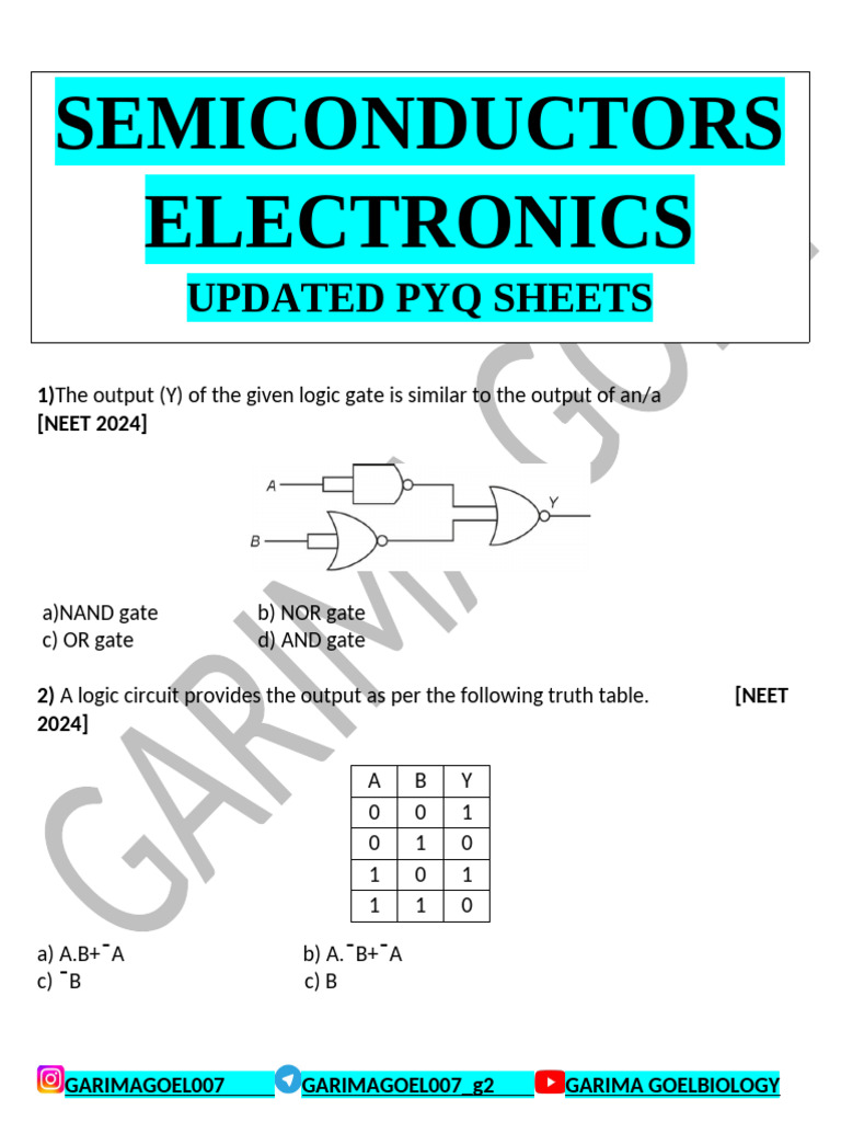 Semiconductors Pyq Neet 25 | PDF | P–N Junction | Semiconductors
