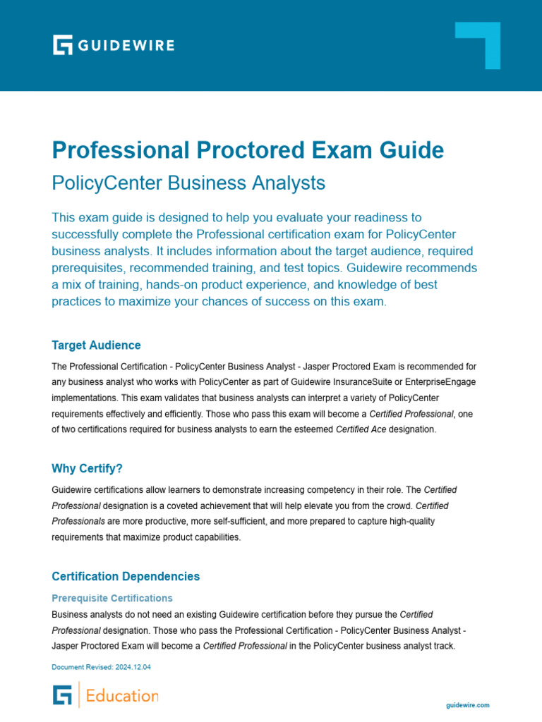 PolicyCenter Business Analyst Exam Guide | PDF | Professional ...