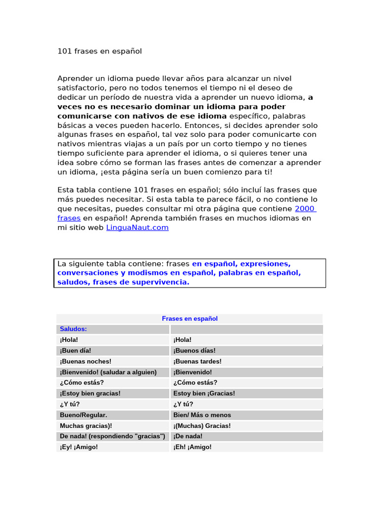 101 frases en español | PDF | Lengua española