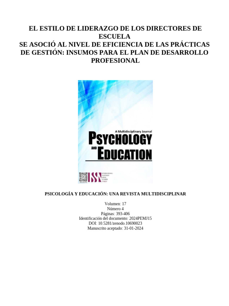 Estilo de Liderazgo de Los Directores Escolares Como Correlato Del ...