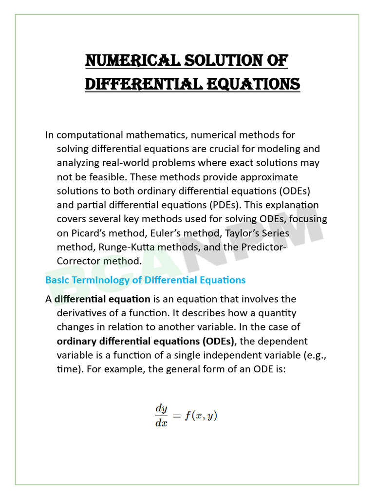 Numerical Solution Of Differential Equations Pdf Differential