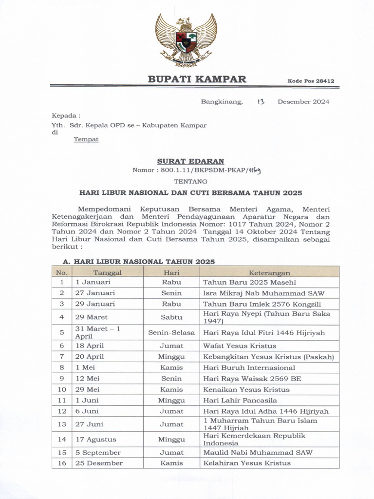 Hari Libur Nasional Dan Cuti Bersama 2025 | PDF