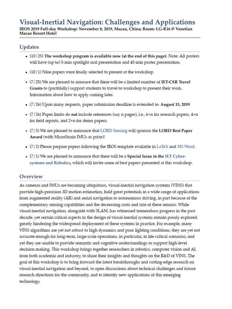 Visual-Inertial Navigation - Challenges and Applications | PDF | Robotics | Computer Vision