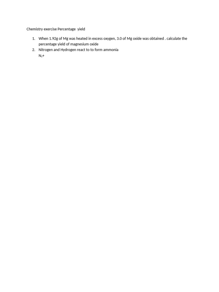 Chemistry Exercise: Percentage Yield Calculation | PDF