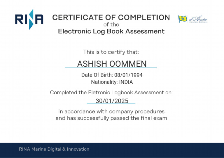 ELB Certificate - ASHISH OOMMEN | PDF