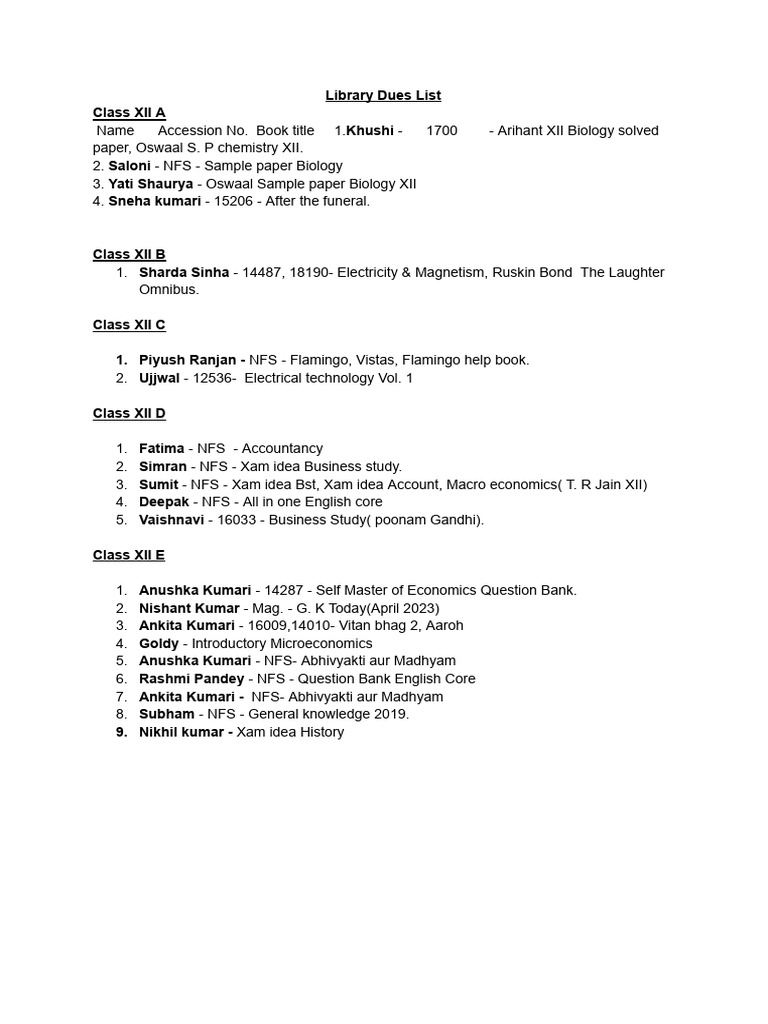 Library Due List 2024 - 25 | PDF