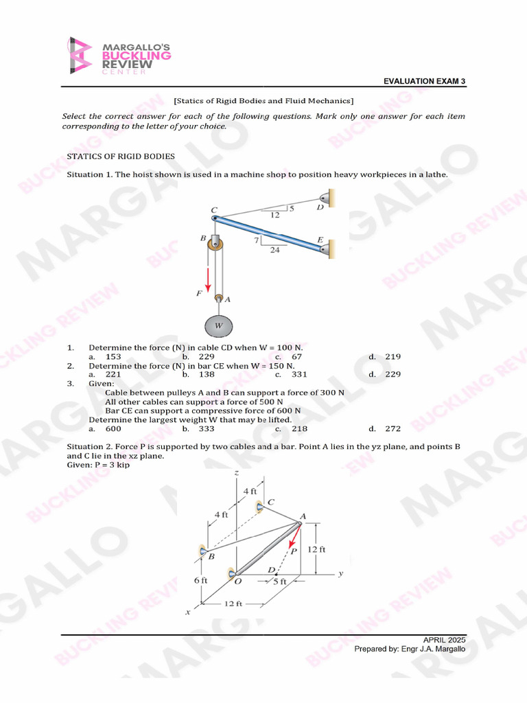 Eval Exam 3 - Statics and Fluid Mech_unlocked | PDF