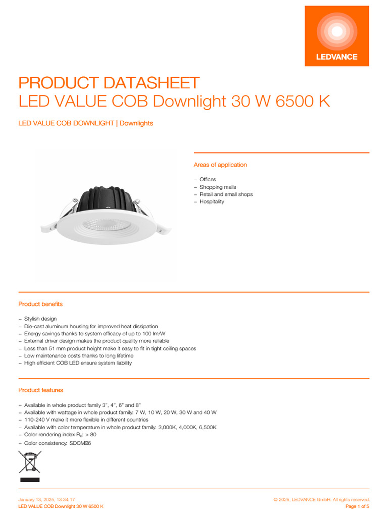 LED Downlight for Commercial Spaces | PDF | Electrical Engineering | Electricity
