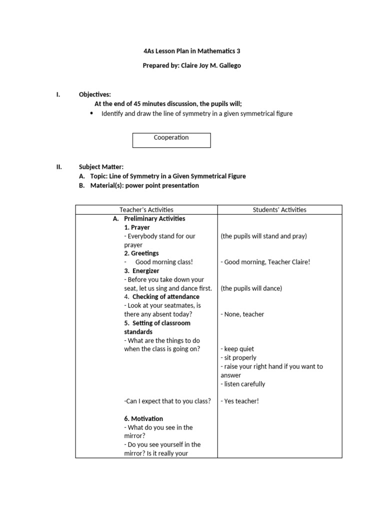 4-As-lesson-Plan (AutoRecovered) | PDF | Symmetry | Shape