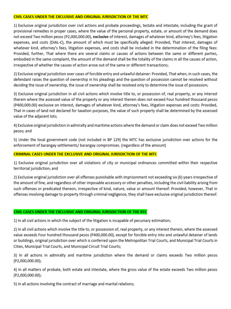 MTC and RTC Exclusive Jurisdiction Overview | PDF | Lawsuit | Jurisdiction