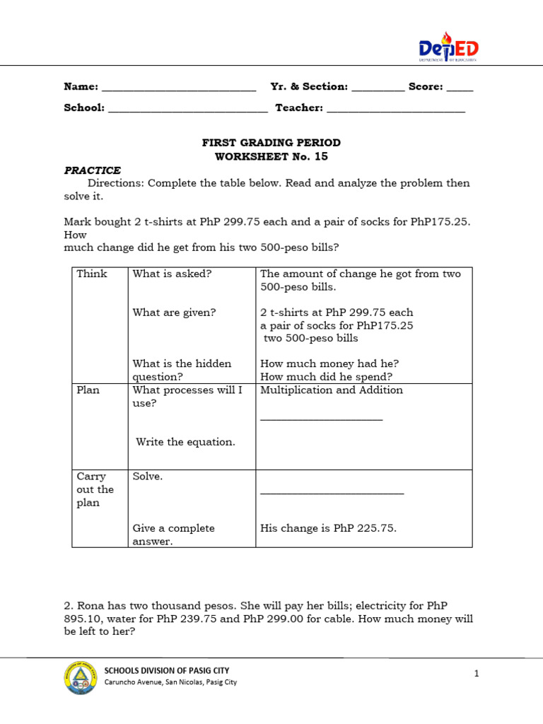 Math 6-Q1-DW15 | PDF