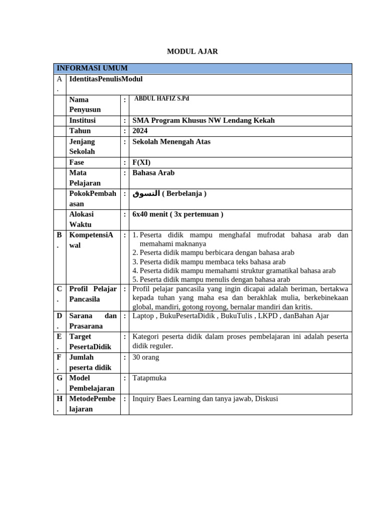 MODUL AJAR IKM Berbelanja - 121851 | PDF