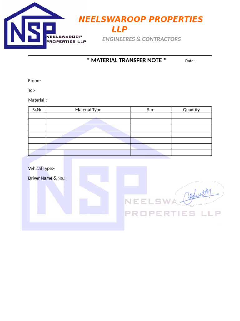 Materail Transfer Note | PDF