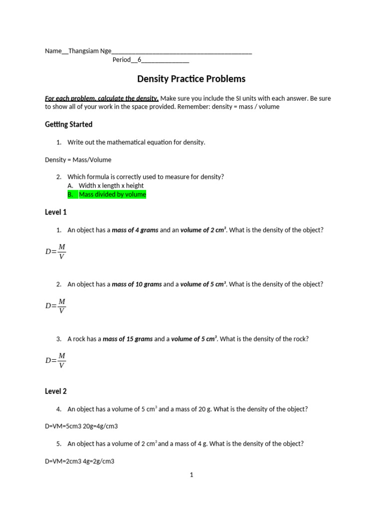 Density Problems | PDF | Volume | Density