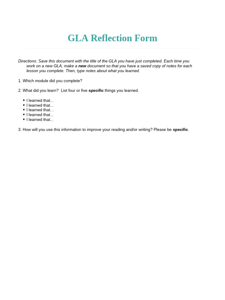 GLA Reflection and Learning Notes | PDF