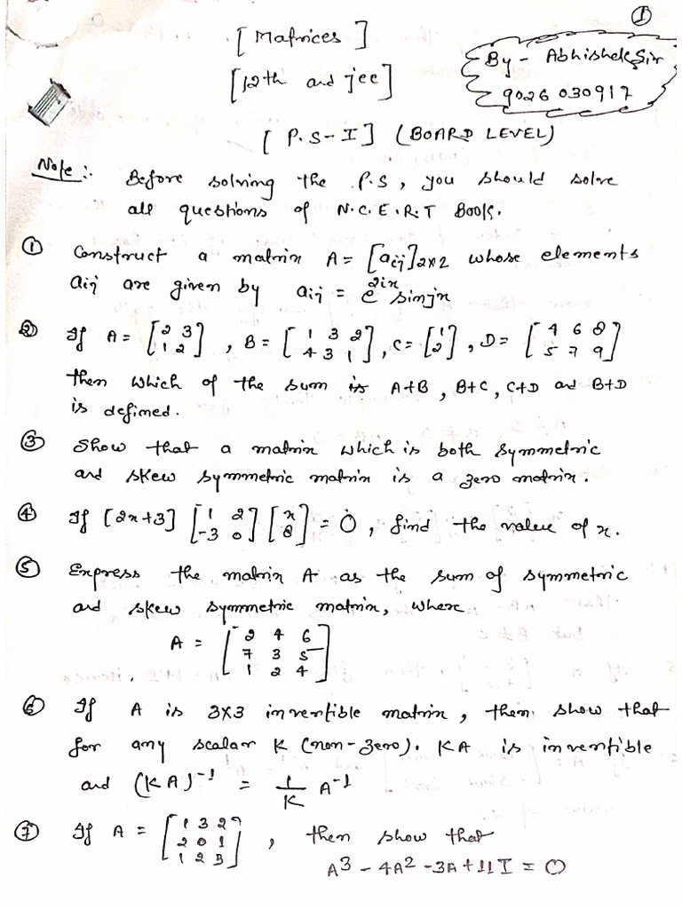 Matrix Sheet by Abhishek Sir | PDF