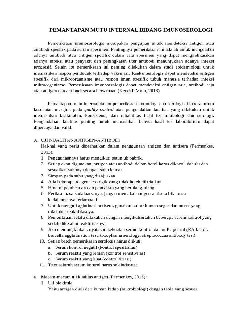 Pemantapan Mutu Internal Bidang Imunoserologi | PDF