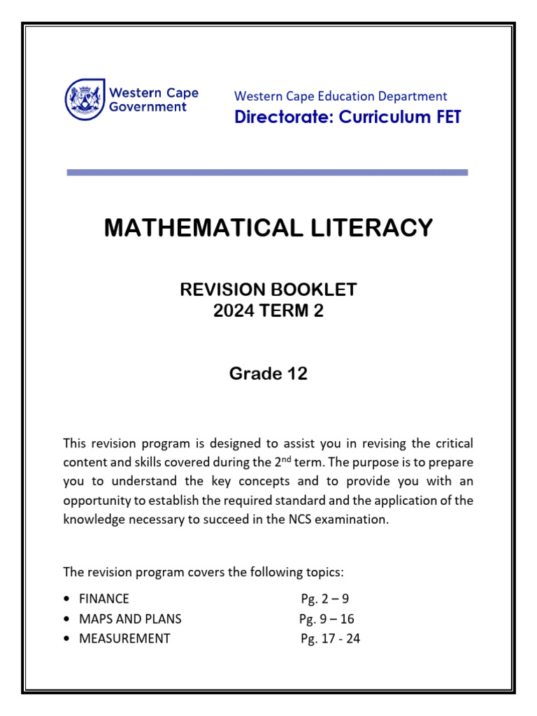 Mathematical Literacy Grade 12 Term2 | PDF | Area | Length