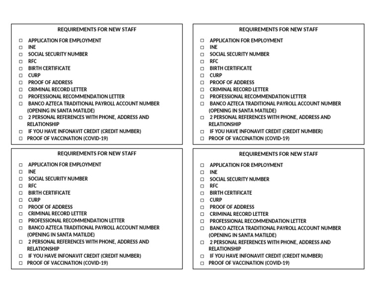 New Staff Employment Requirements Guide | PDF