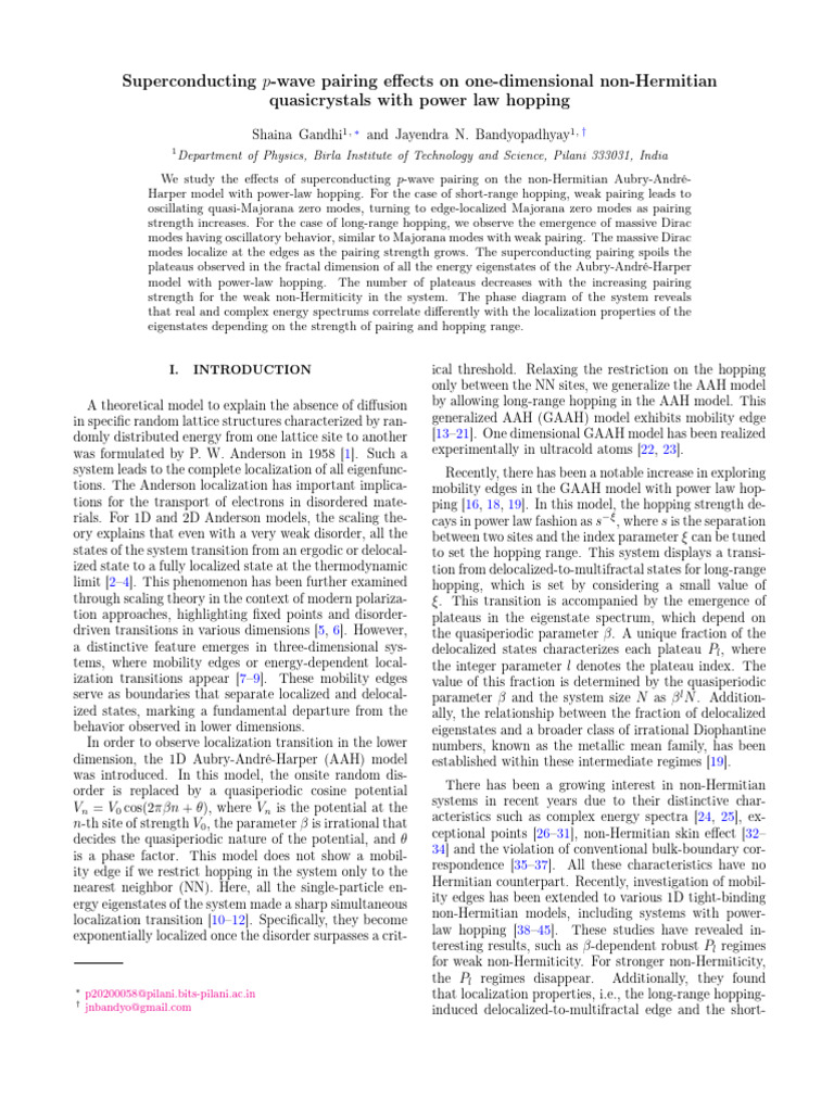 NH-AAH with long-range hopping and p-wave pairing | PDF | Eigenvalues And Eigenvectors ...