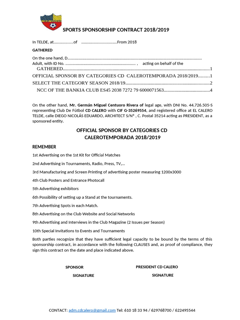 Sports Sponsorship Contract Model | PDF