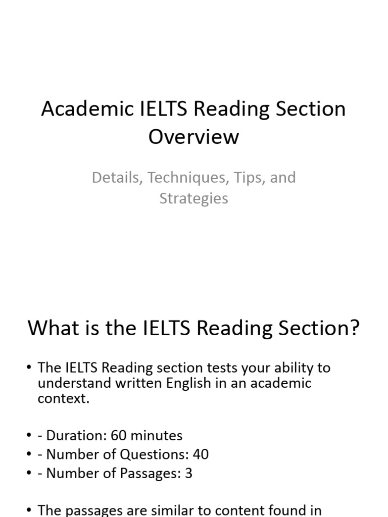 IELTS Academic Reading Section Overview | PDF | Reading Comprehension ...