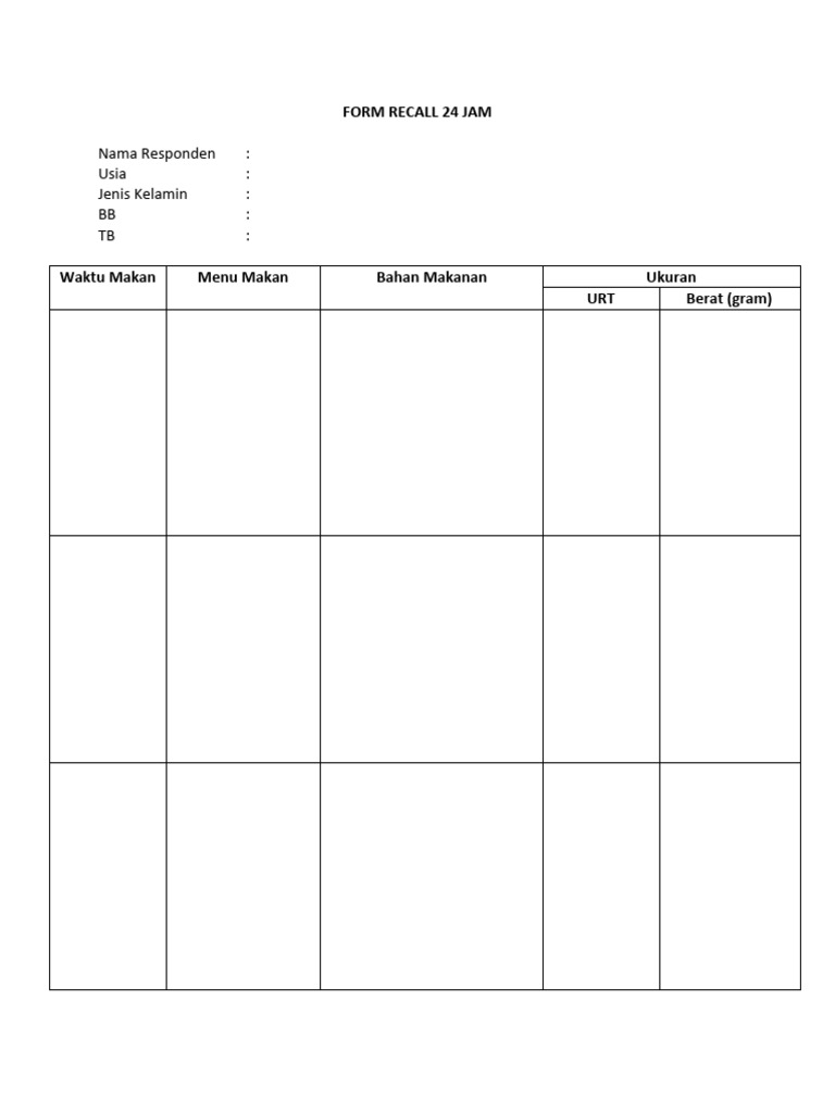 Formulir Recall Makanan 24 Jam | PDF