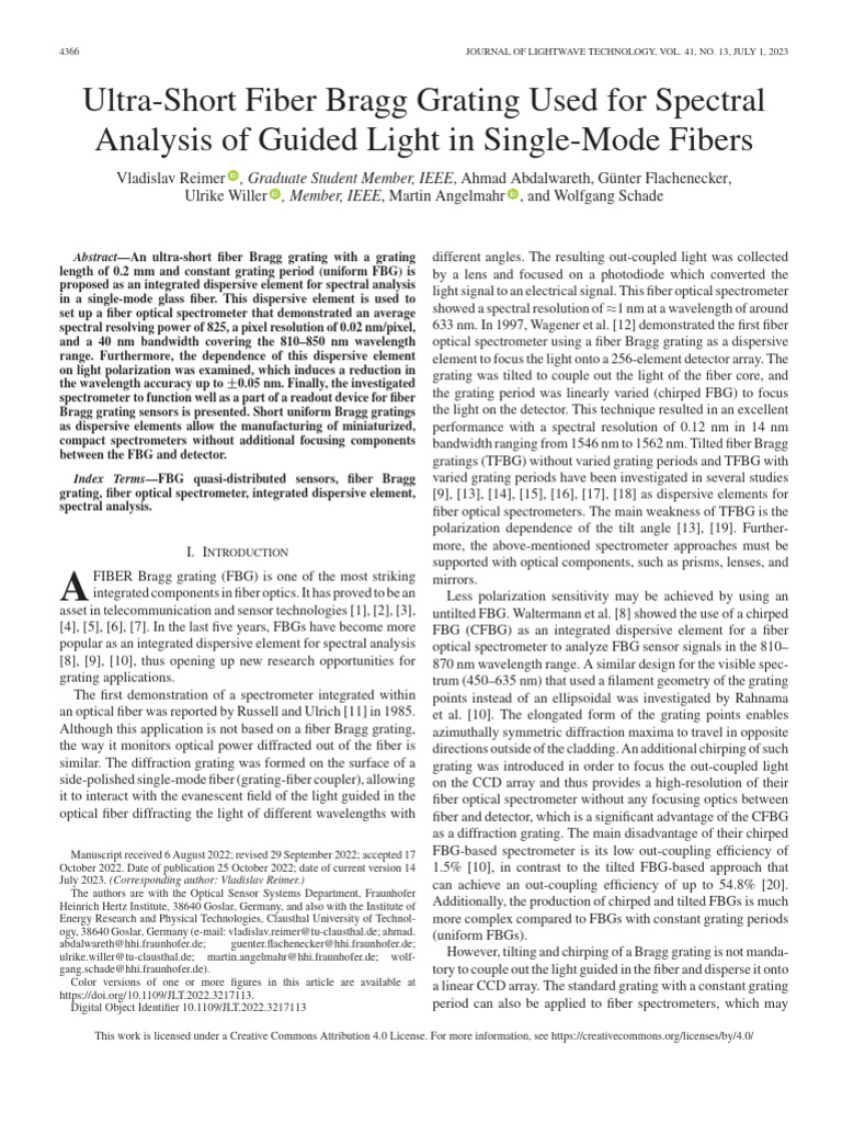 Ultra-Short Fiber Bragg Grating Used For Spectral Analysis of Guided ...