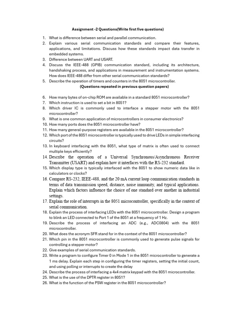 Questions repeated from previous question papers and Assignment-2 (1) | PDF | Microcontroller ...