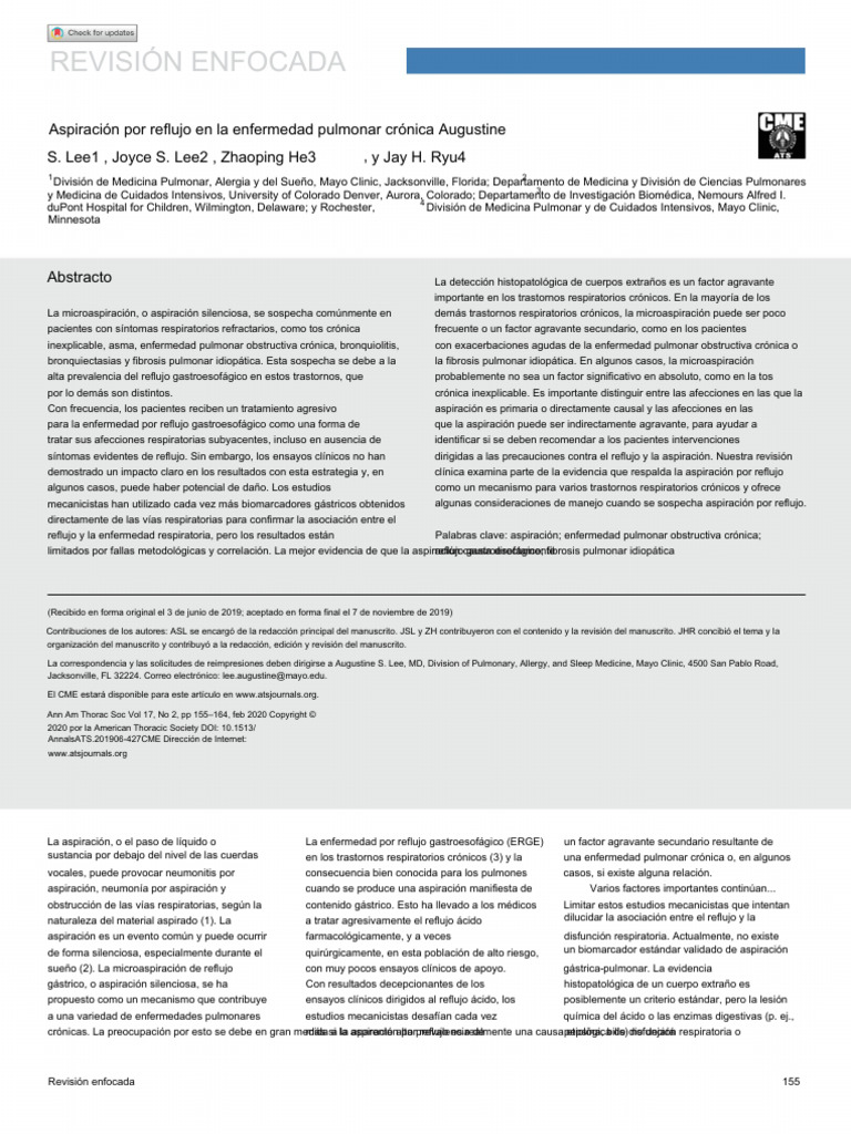 Lee Et Al 2020 Reflux Aspiration in Chronic Lung Disease | PDF | La ...