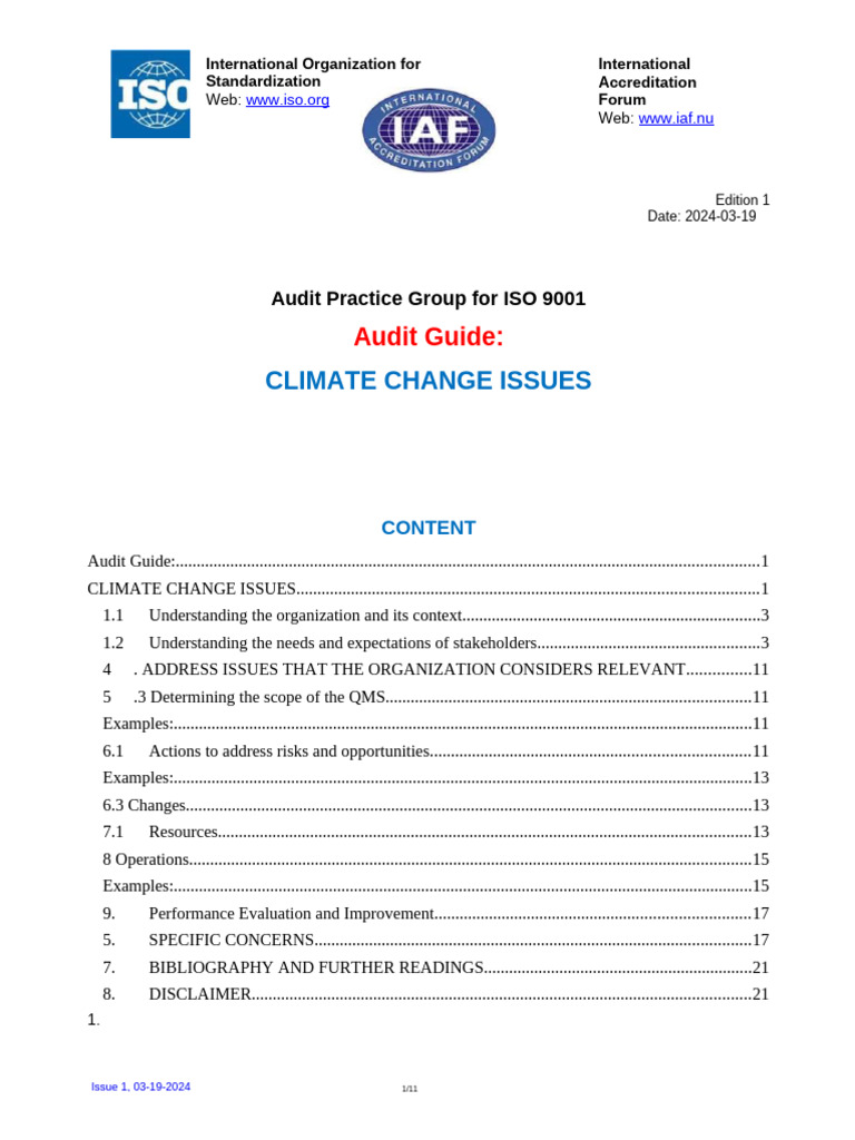 ISO 9001 Audit Guide: Climate Change Issues | PDF | Audit | Quality ...