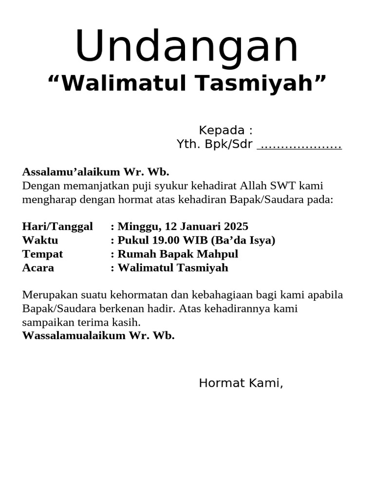 Undangan Walimatul Tasmiyah | PDF