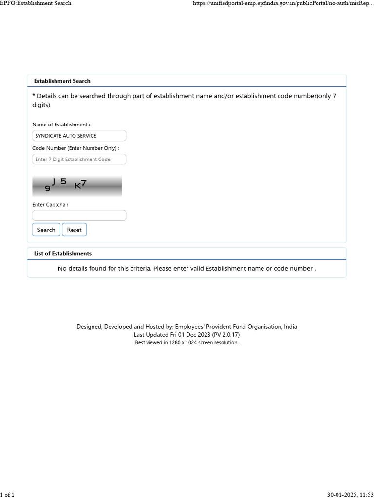 EPFO Establishment Search | PDF
