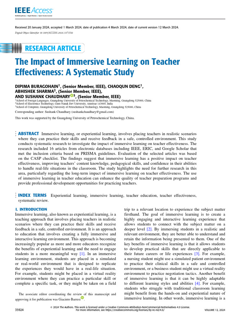 The Impact of Immersive Learning On Teacher Effectiveness A Systematic ...